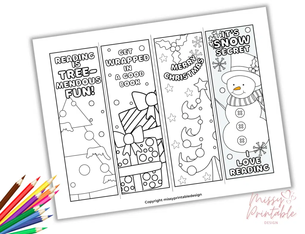 Free Printable Christmas Coloring Bookmarks - MissyPrintableDesign