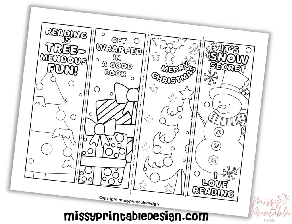 Free Printable Christmas Coloring Bookmarks - MissyPrintableDesign