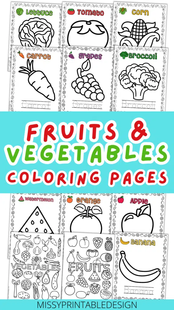 Free Vegetable and Fruit Coloring Pages for Kids - MissyPrintableDesign
