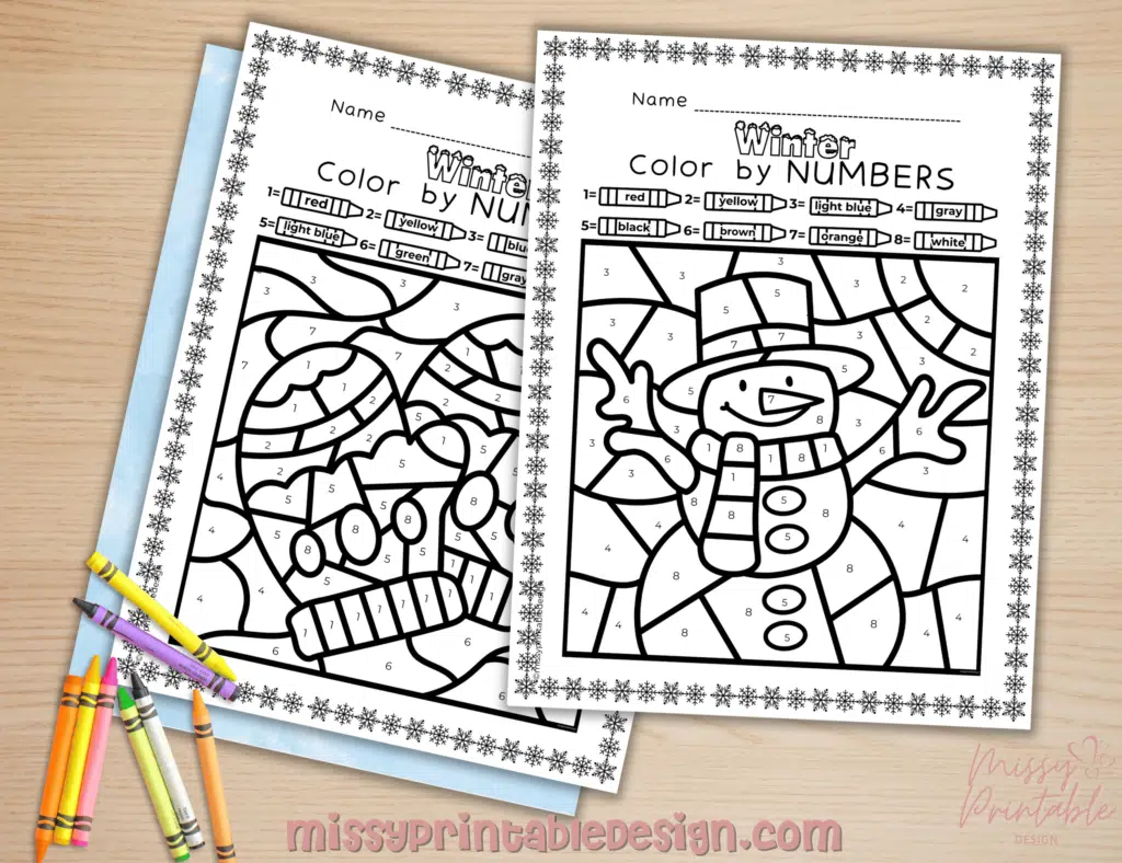 Free Printable Winter Color by Number Worksheets - MissyPrintableDesign